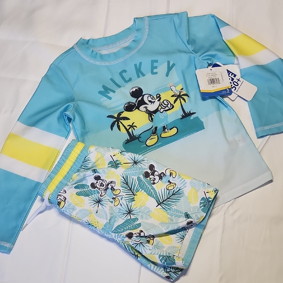 Disney | Swim | Disney Mickey Mouse 2piece Rash Guard Swim Set Aqua ...